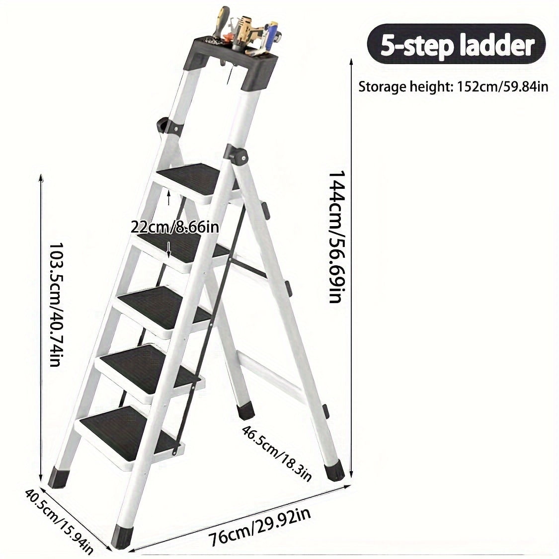3/4/5 Step Ladder, Folding Step Stool with Wide Anti Slip Pedals, 500 ...