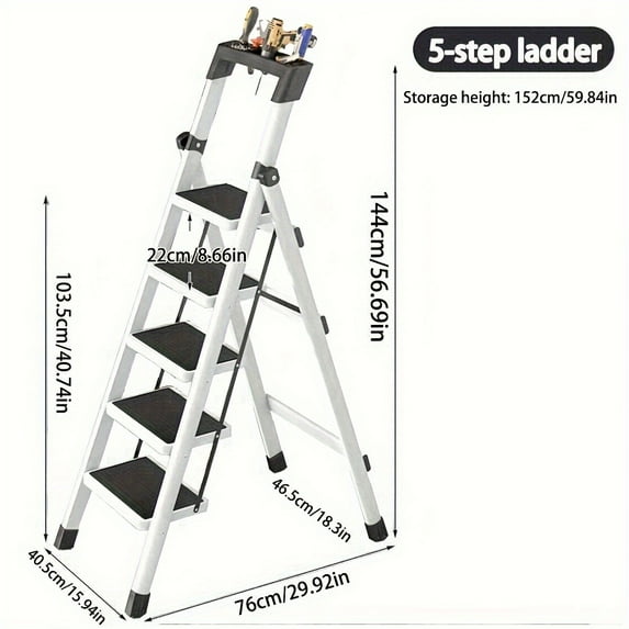 3/4/5 Step Ladder, Folding Step Stool with Wide Anti Slip Pedals, 500 ...