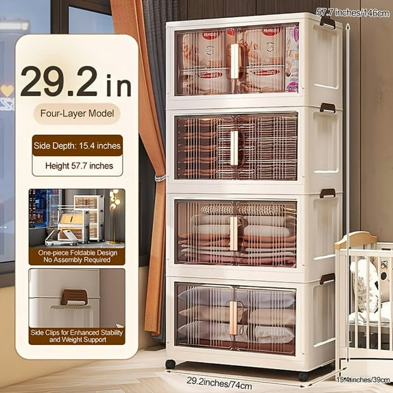 3/4/5-Tier Extra Large Folding Storage Cabinet - Plastic Bins with Lids ...