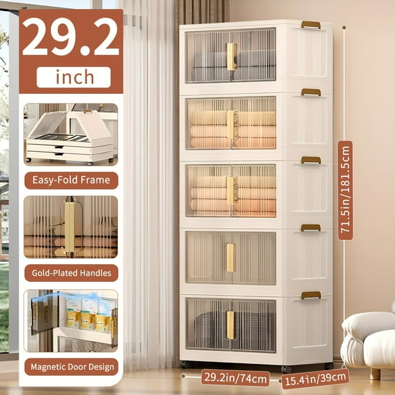 3/4/5-Tier Extra Large Folding Storage Cabinet - Plastic Bins with Lids ...