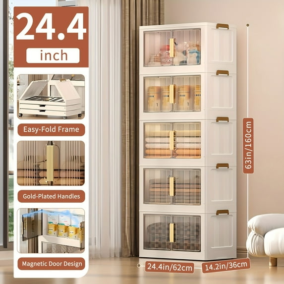 3/4/5-Tier Extra Large Folding Storage Cabinet, Plastic Lidded Bins ...