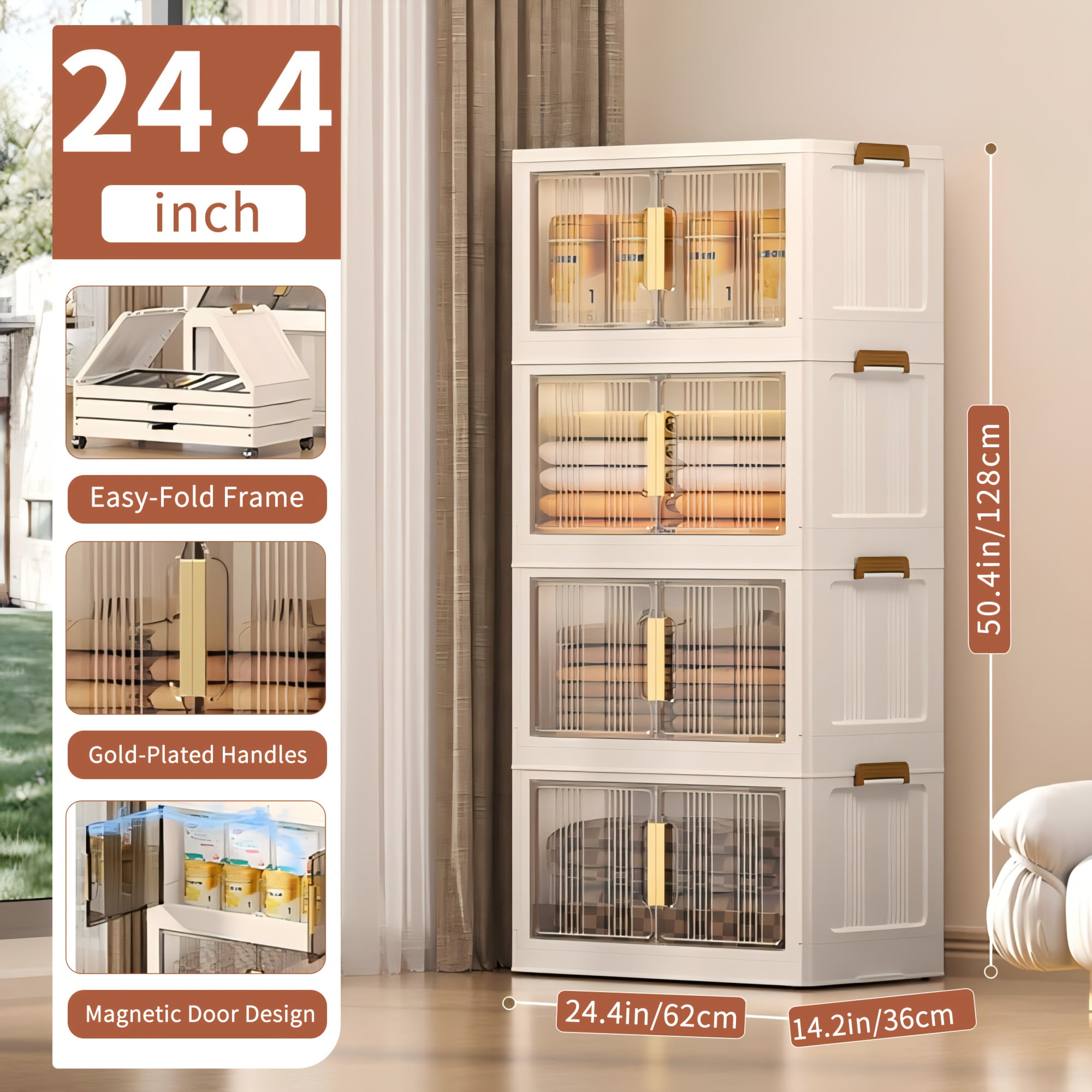 3/4/5-Tier Folding Storage Cabinet - Extra Large Stackable Bins with Lids & Wheels, Collapsible ...