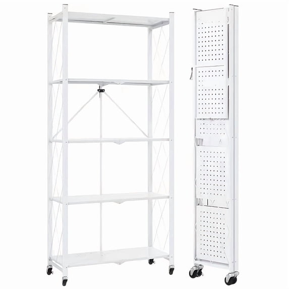 3/4/5 Tier Folding Storage Shelving Rack, No Assembly Required, Rolling ...