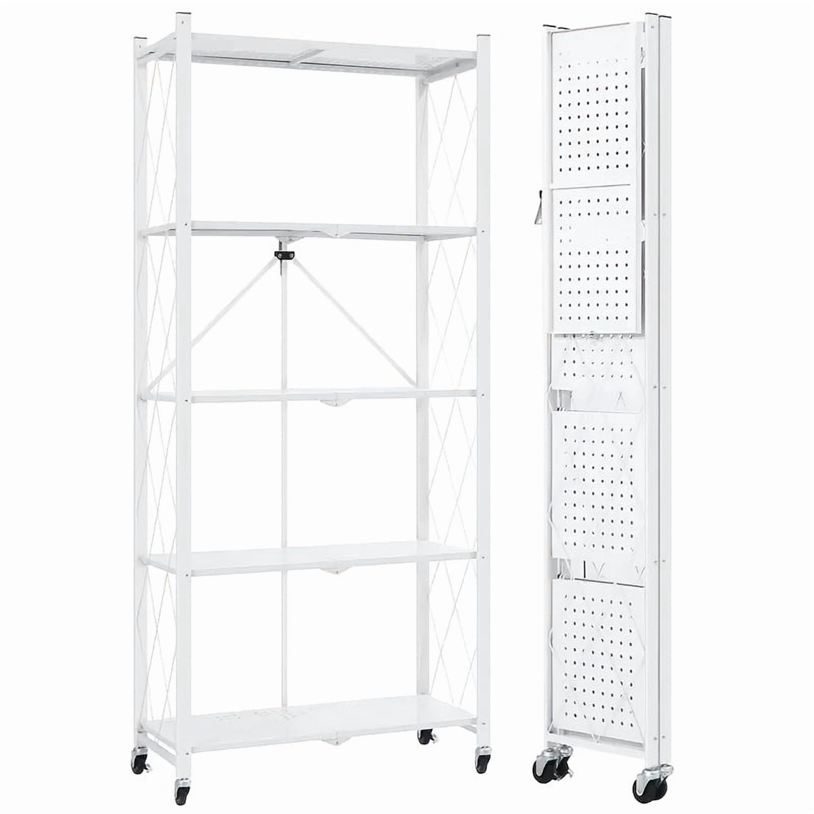 3/4/5-Tier Heavy-Duty Foldable Storage Shelf with Wheeled Shelves ...