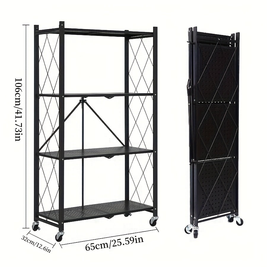 3/4/5-Tier Metal Storage Rack with Wheels - Foldable Space-Saving ...