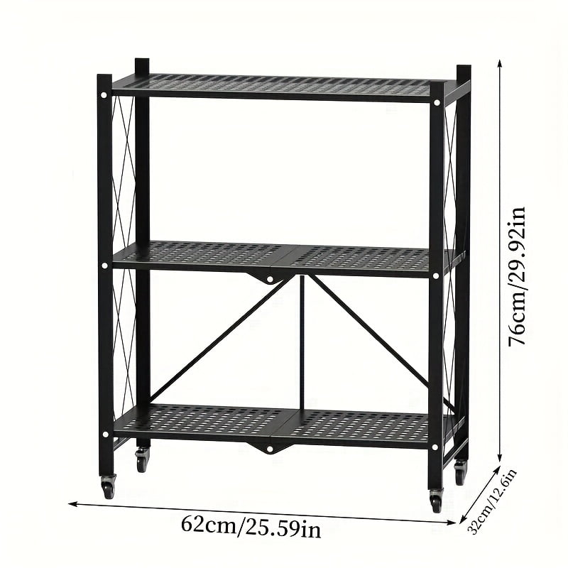 3/4/5-Tier Metal Storage Rack with Wheels - Foldable Space-Saving ...