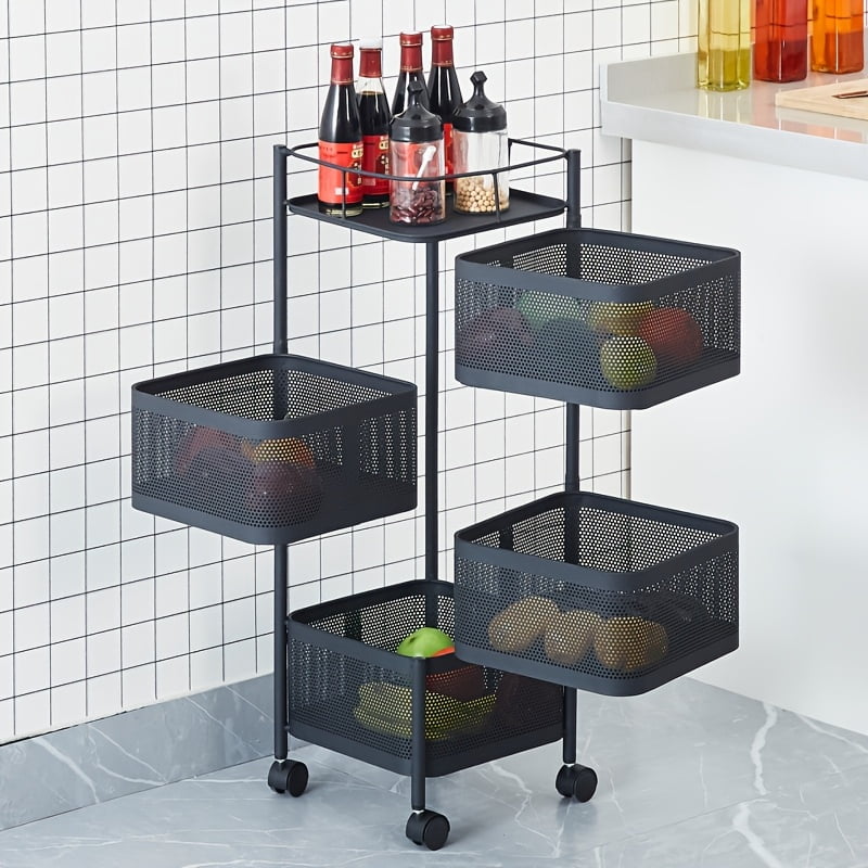 3/4/5-Tier Rotating Kitchen Rack - Metal Fruit/Vegetable Organizer with ...