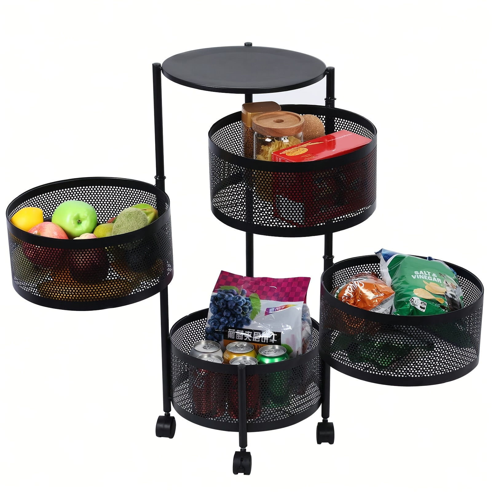 3/4/5-Tier Rotating Kitchen Rack - Metal Fruit/Vegetable Organizer with ...