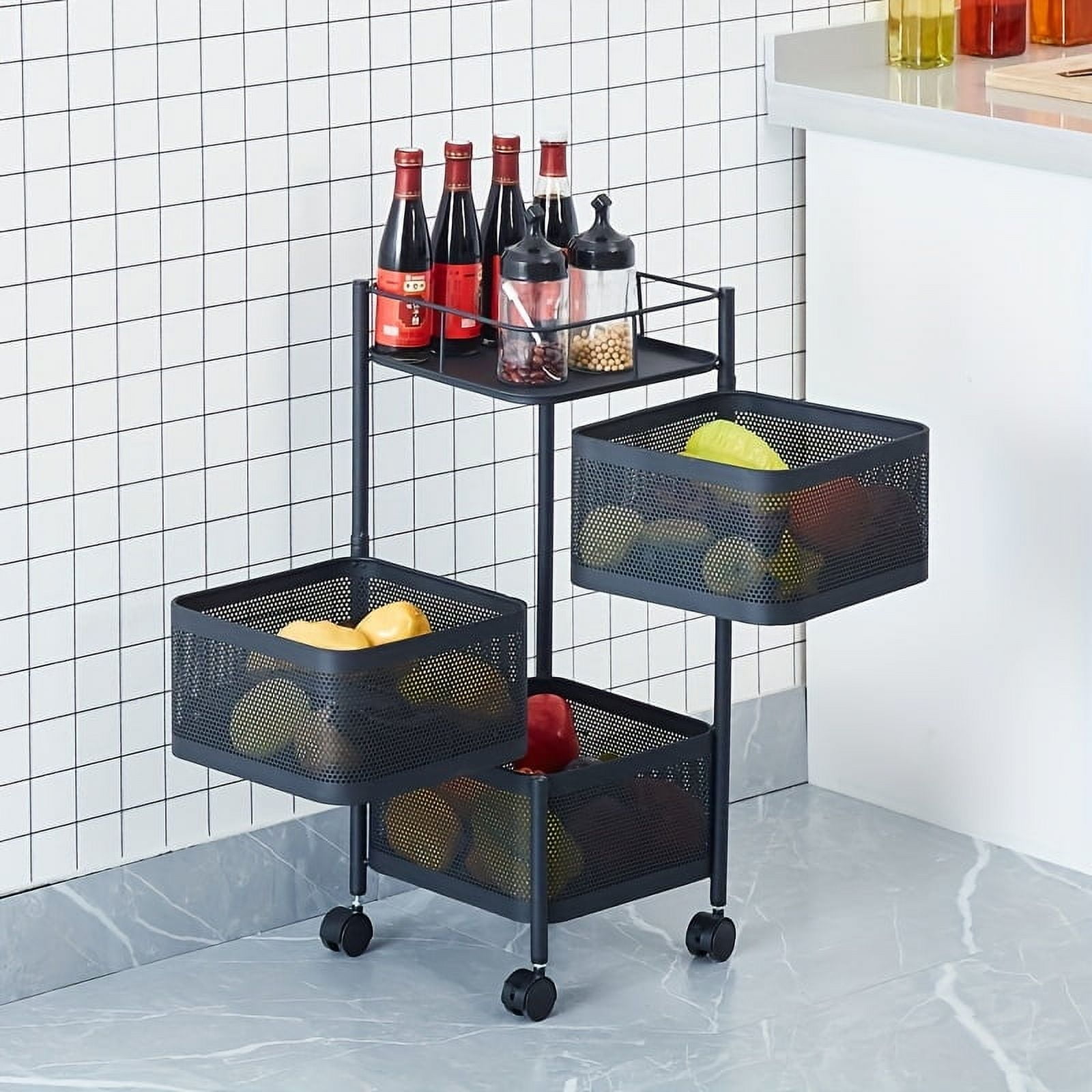 3/4/5-Tier Rotating Kitchen Rack - Metal Fruit/Vegetable Organizer with ...