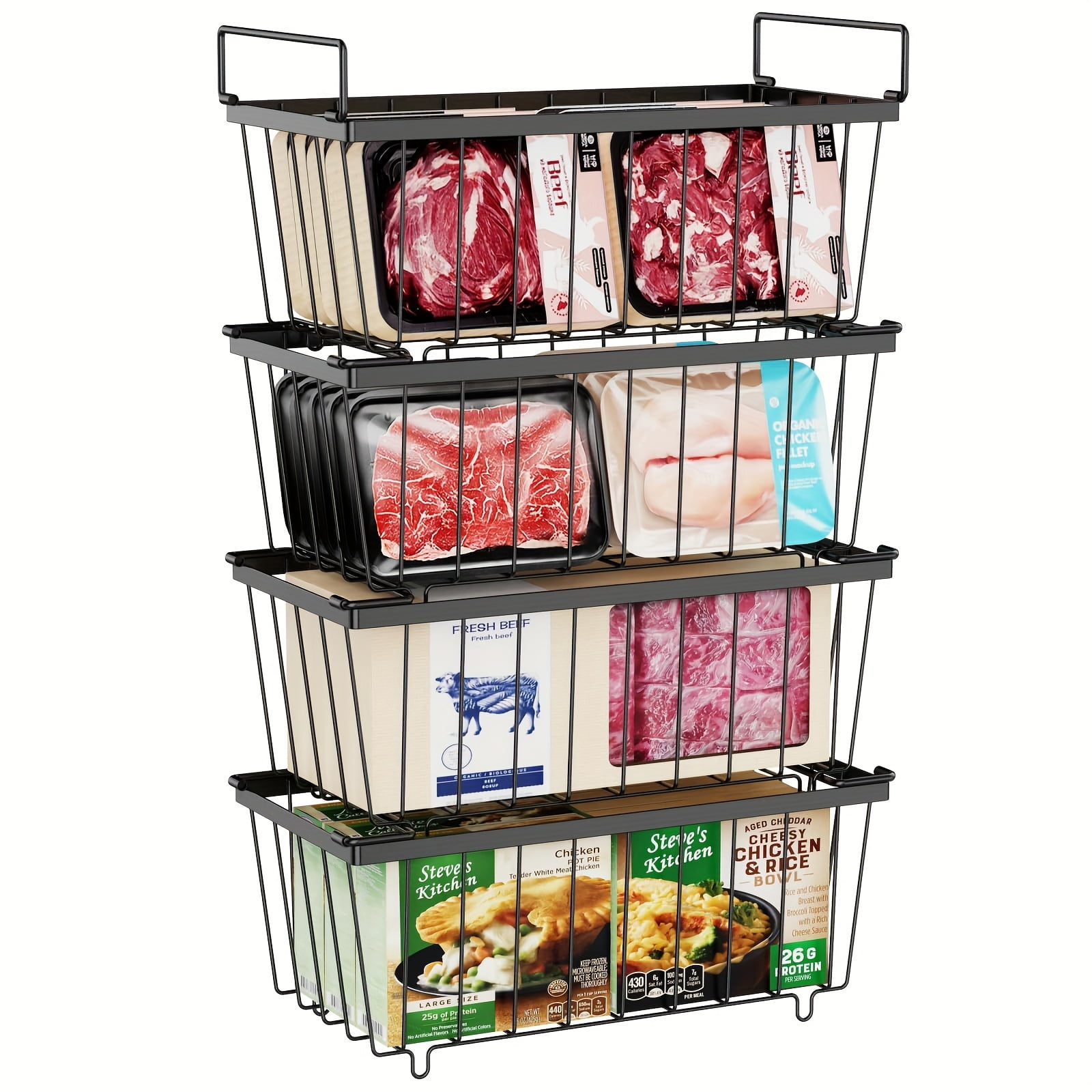 3/4/5-Tier Stackable Metal Freezer Storage Bins with Handles, Space ...