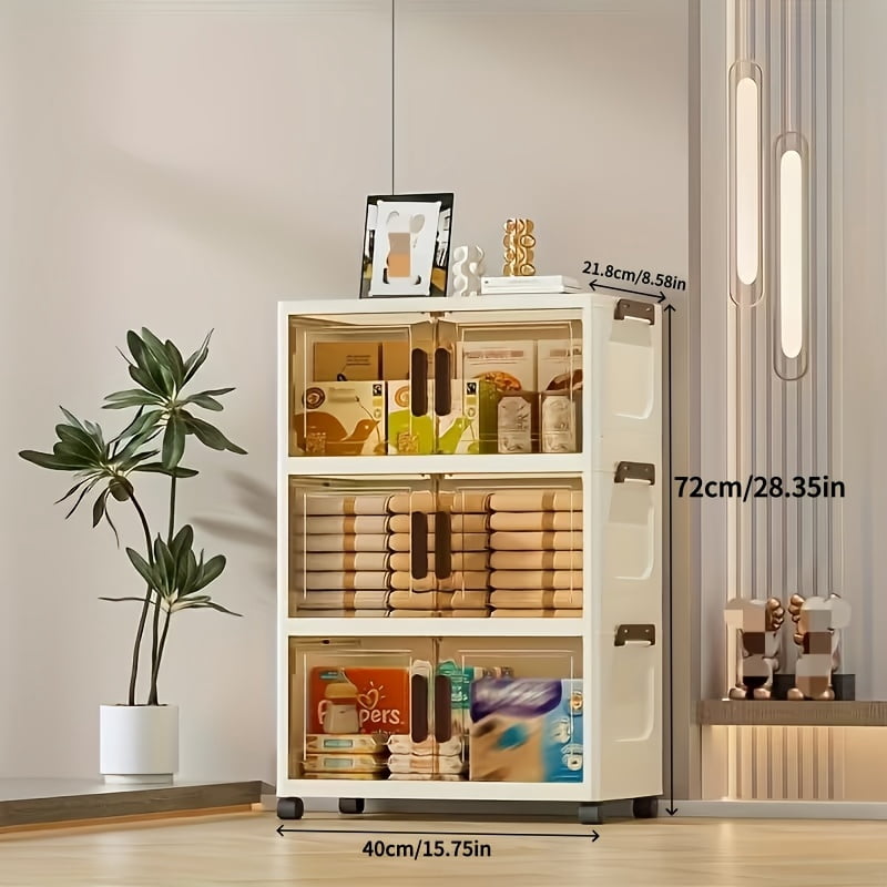 3/4/5-Tier Stackable Storage Box with Lid & Wheels, Foldable Storage ...