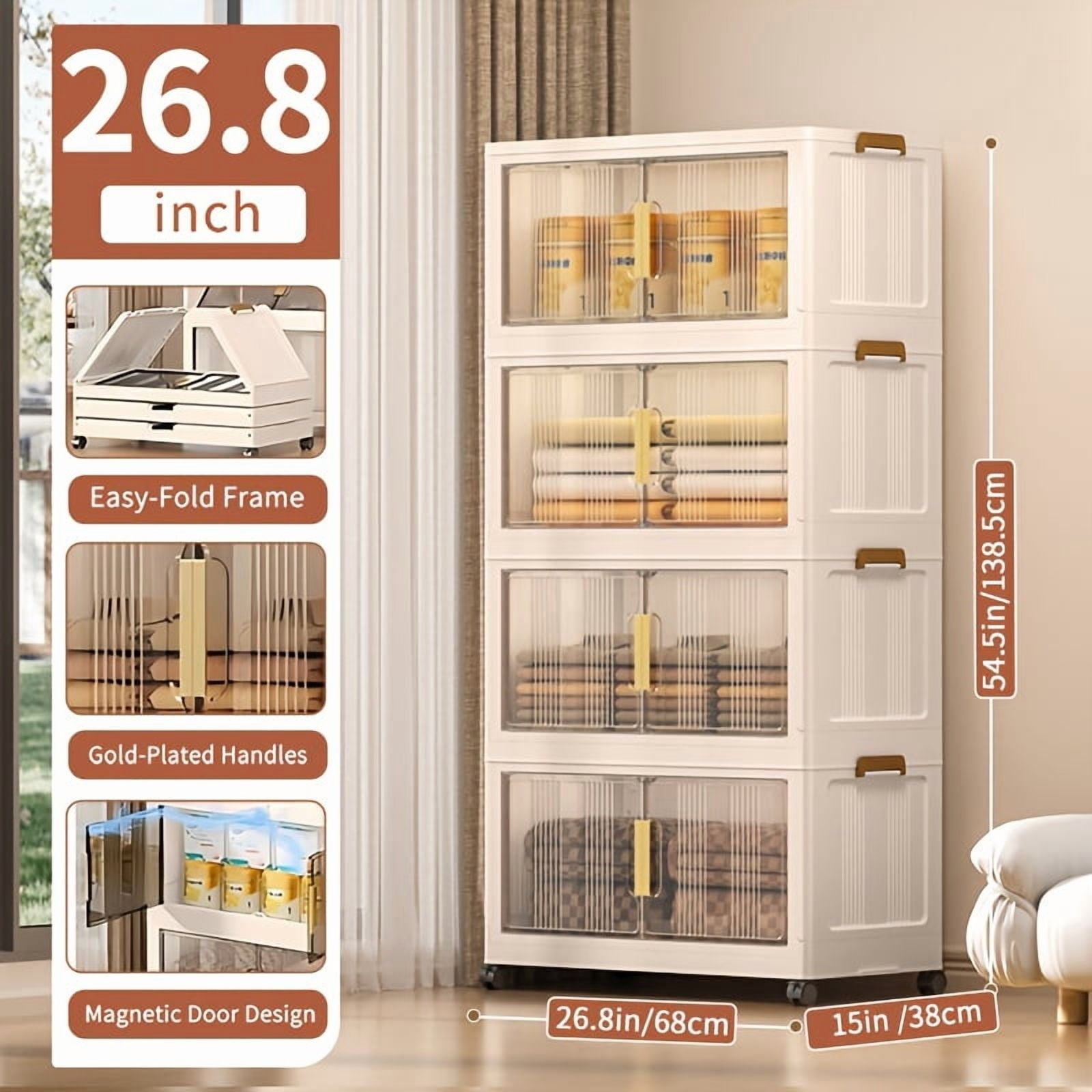 3/4/5-Tier Stackable Storage Cabinet - 34.7" Wide Collapsible Bins with ...