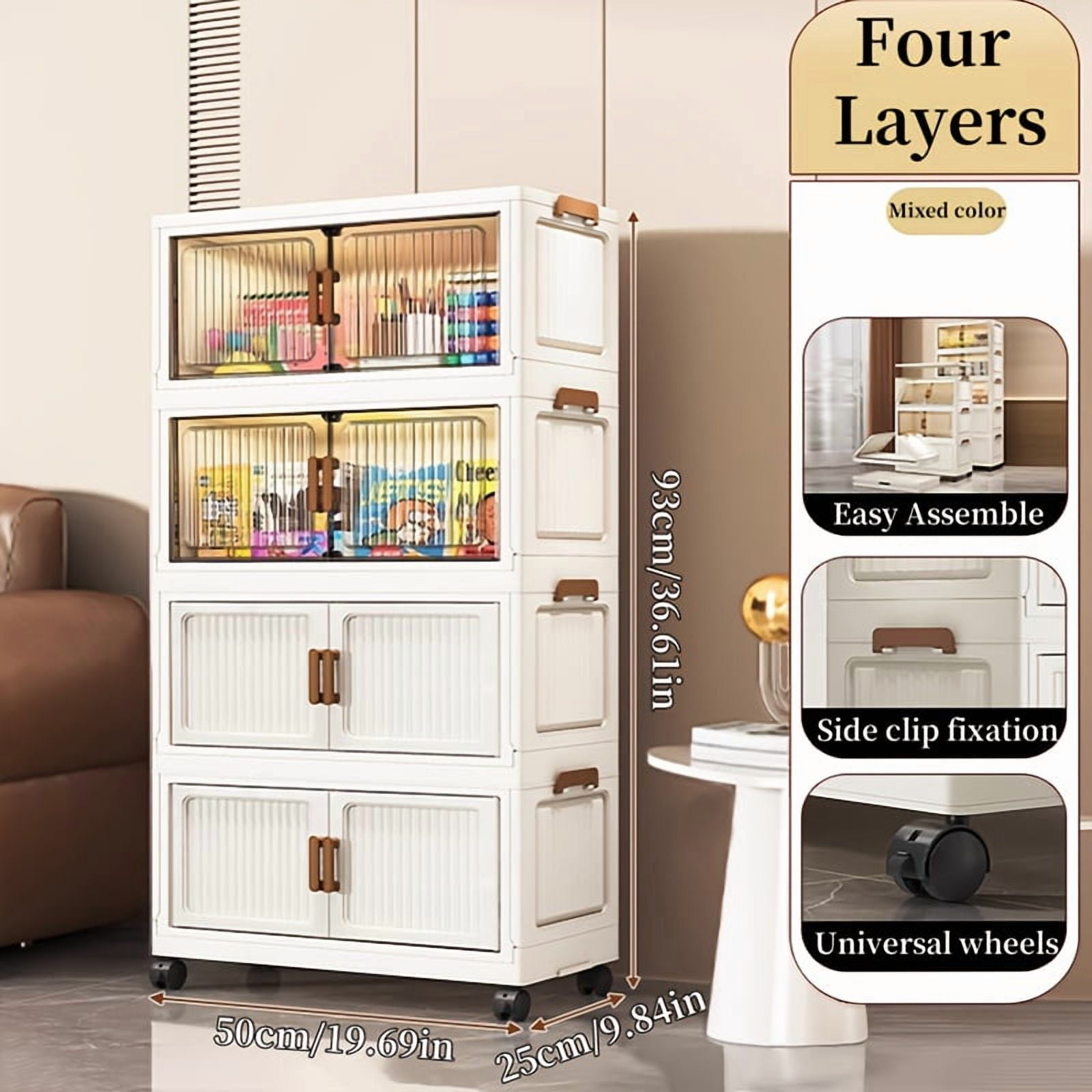 3/4/5-Tier Stackable Storage Cabinet with Wheels - Foldable Plastic ...