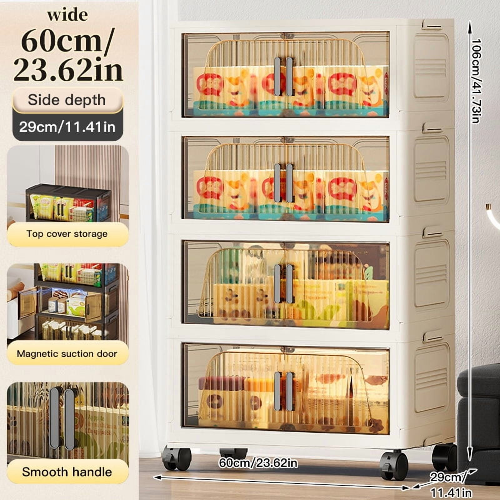 3/4/5-Tier Stackable Storage Organizer with Wheels - Heavy-Duty Plastic ...