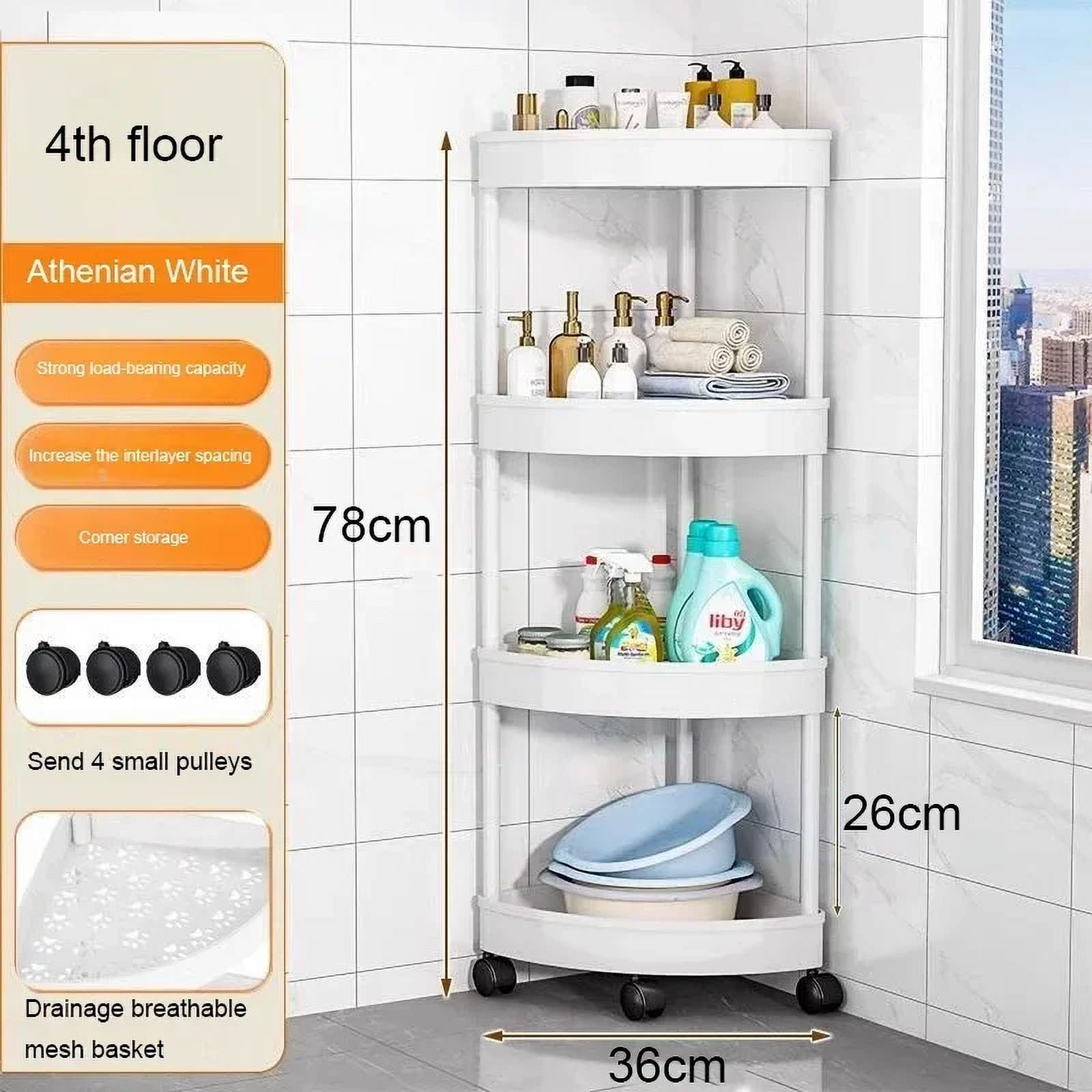 3/4/5 Tier Storage Shelf Rolling Cart Movable Bathroom Corner Triangle ...