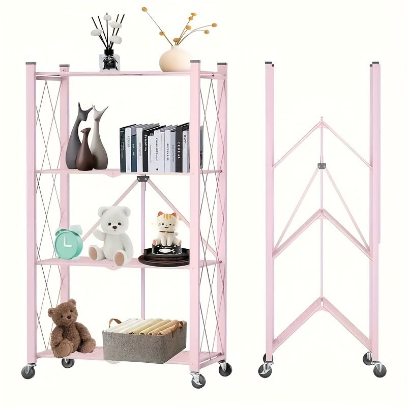 3/4/5-Tier Unassembled Metal Storage Rack with Wheels - Foldable Space ...