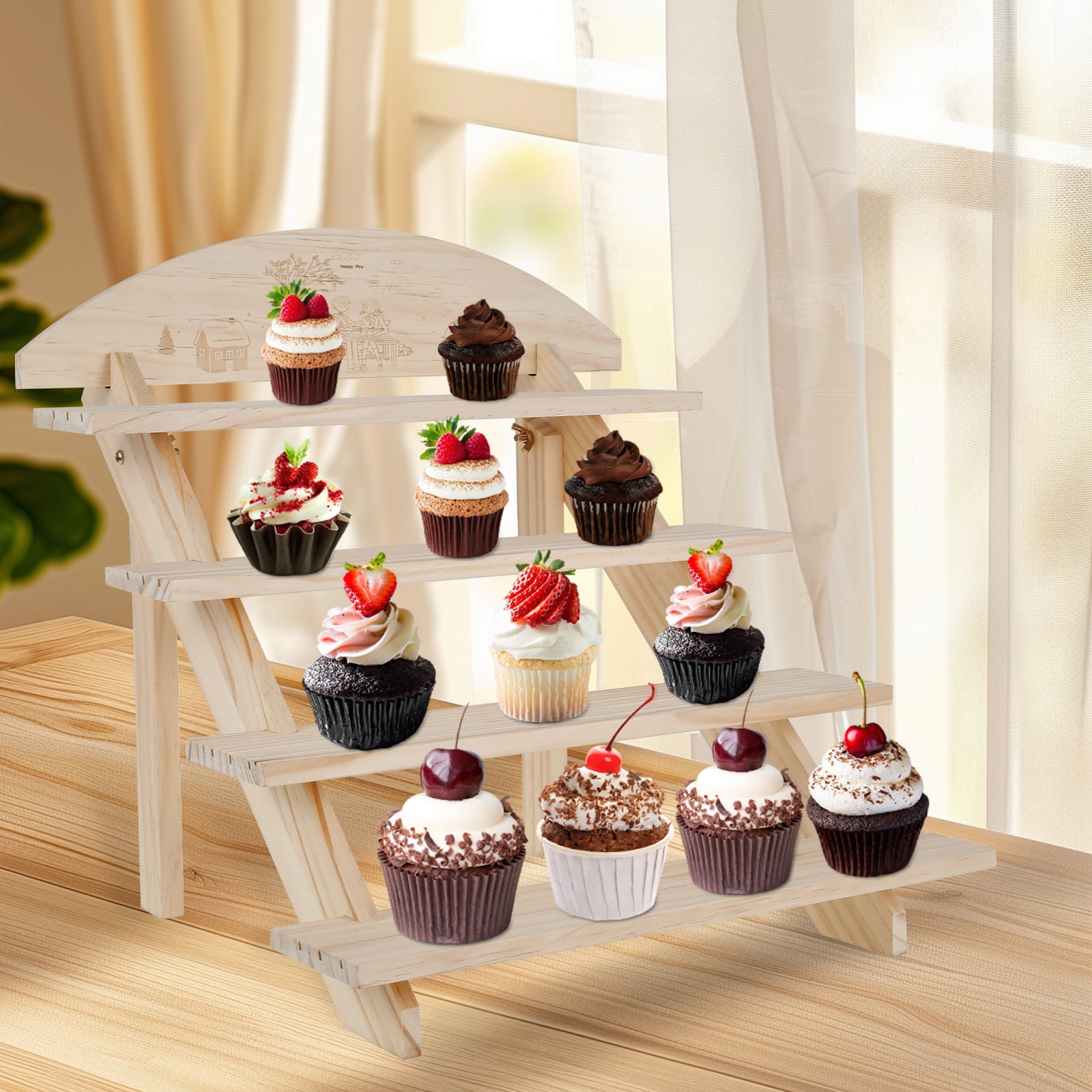 3/4/5 Tier Wood Display Riser Solid Display Shelves Versatile Wood ...