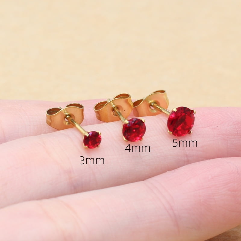 3 4 5m Red Crystal Stone Round And Square Brief Stud Earrings 316L ...