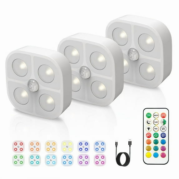 3/4/6-Pack RGB Motion Sensor Puck Lights | Rechargeable w/ Remote ...