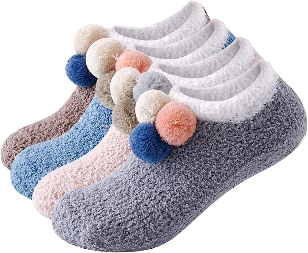 3\\/4\\/6 Pairs Cozy Winter Women Socks Grip Slippers Fluffy House Non ...