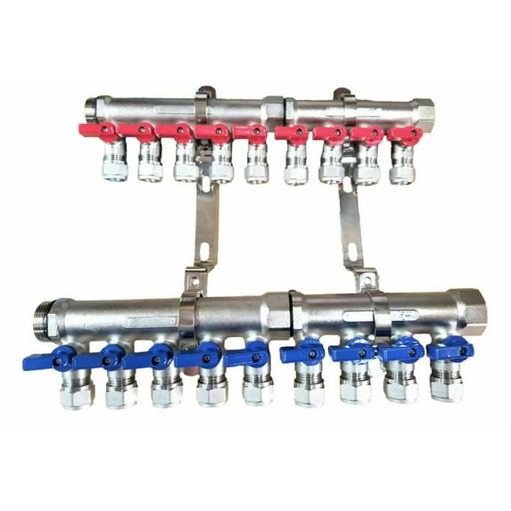 3/4" 9-Loop/Port Ball Valve Brass PEX Manifold for 1/2" PEX Tubing w ...