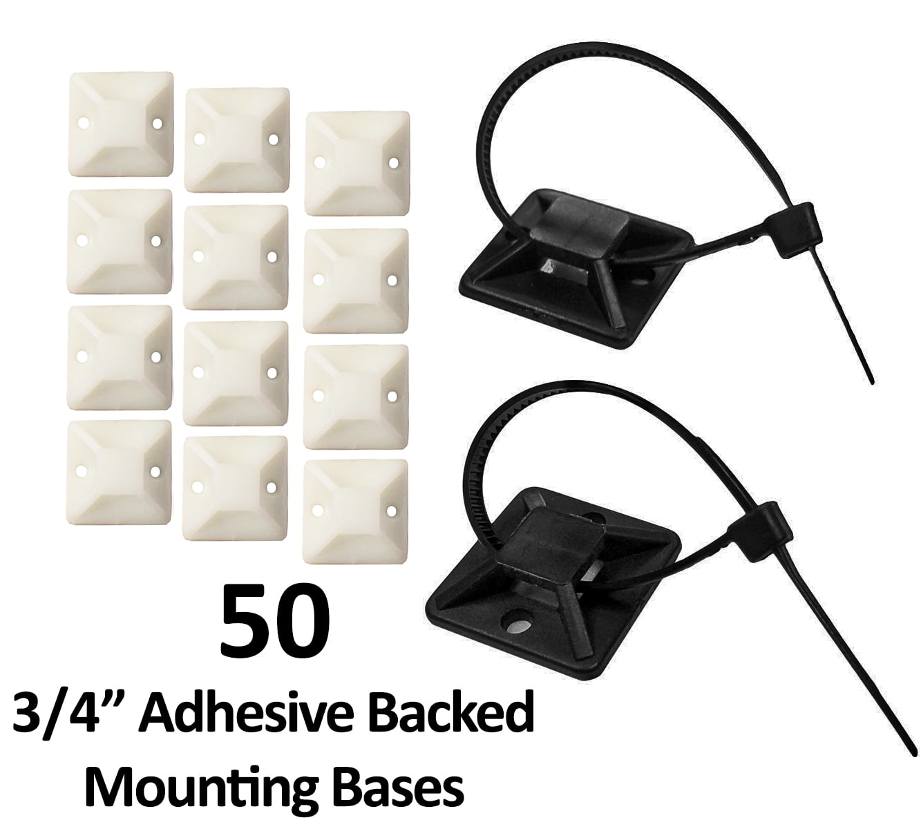 3/4" Adhesive Backed Mounting Bases with 4" Cable Ties - White ...