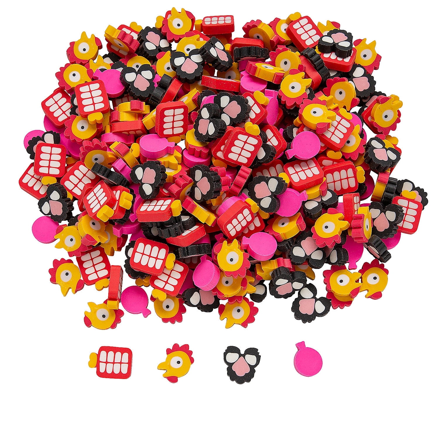 3/4" Bulk 300 Piece Mini Classic Gag-Shaped Multicolor Rubber Erasers ...