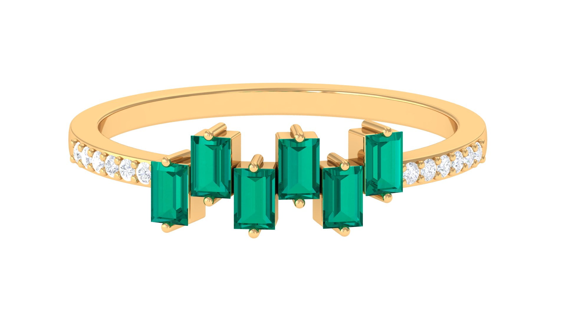 3/4 CT Baguette shape Emerald Promise Ring with Diamond Side Stones ...