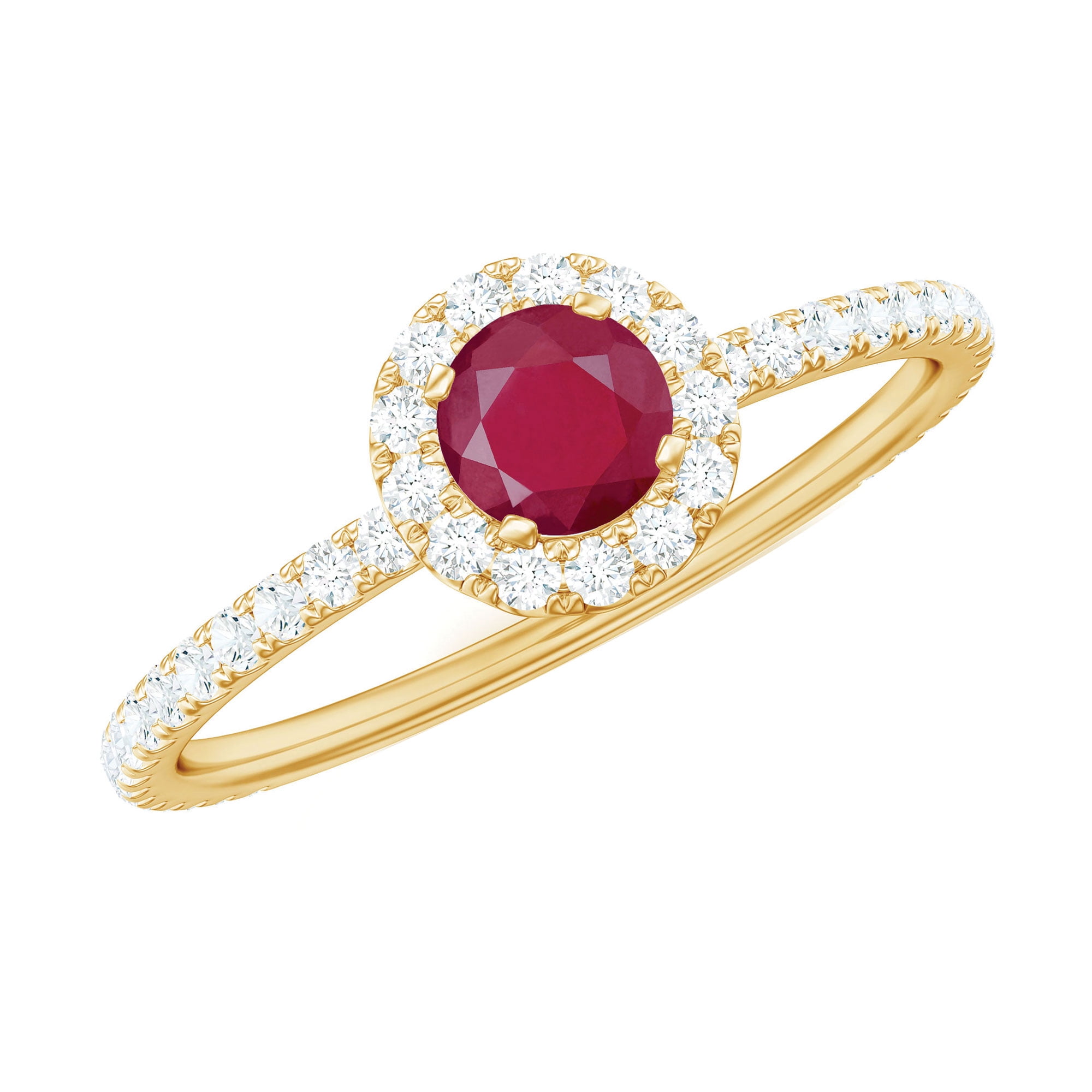 3/4 CT Minimal Round Ruby Ring with Diamond Accent for Women, Ruby ...