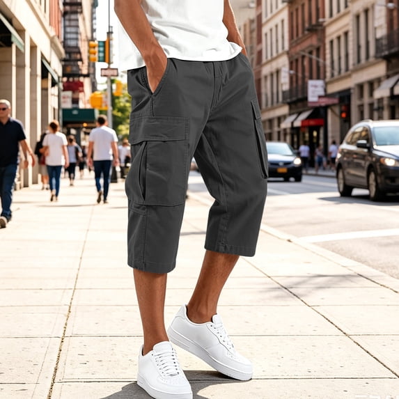 3/4 Capri Cargo Shorts for Men - Below Knee Long Shorts with Pockets ...