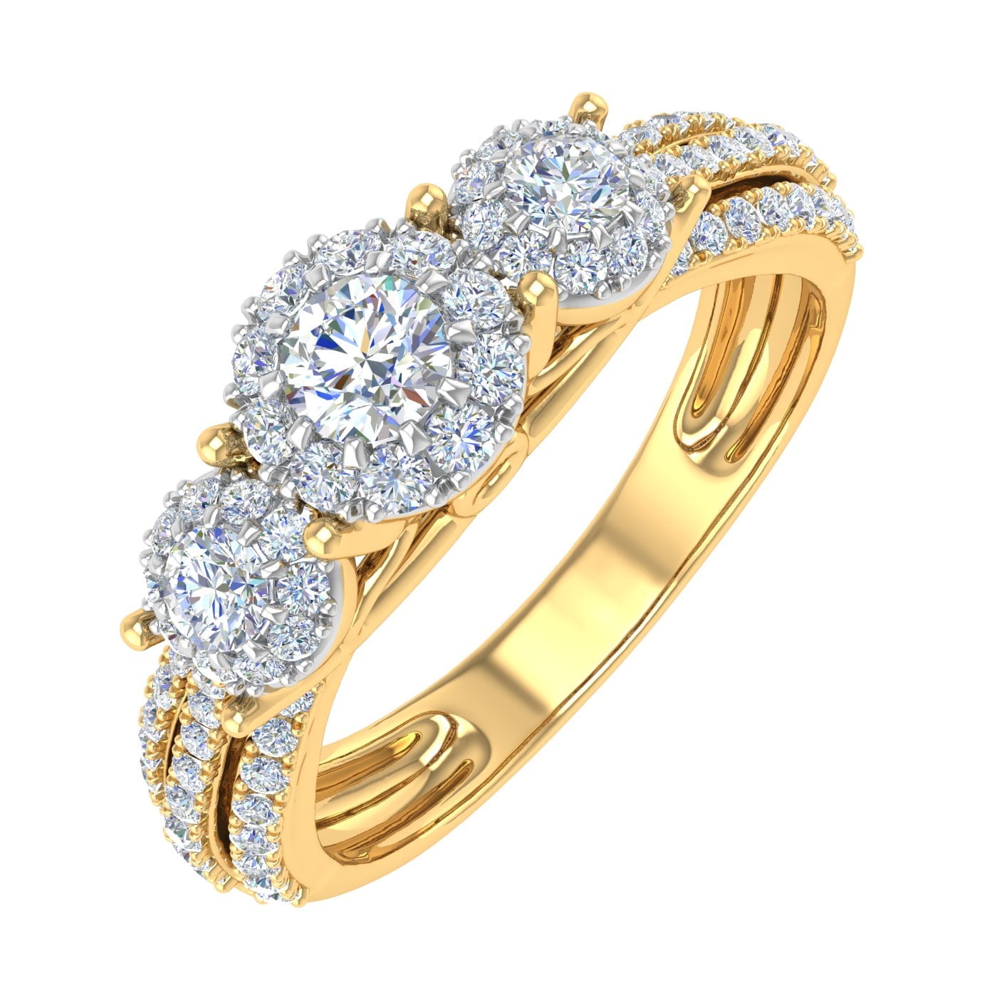 3/4 Carat 3-Stone Diamond Engagement Ring in 14K Yellow Gold - IGI ...