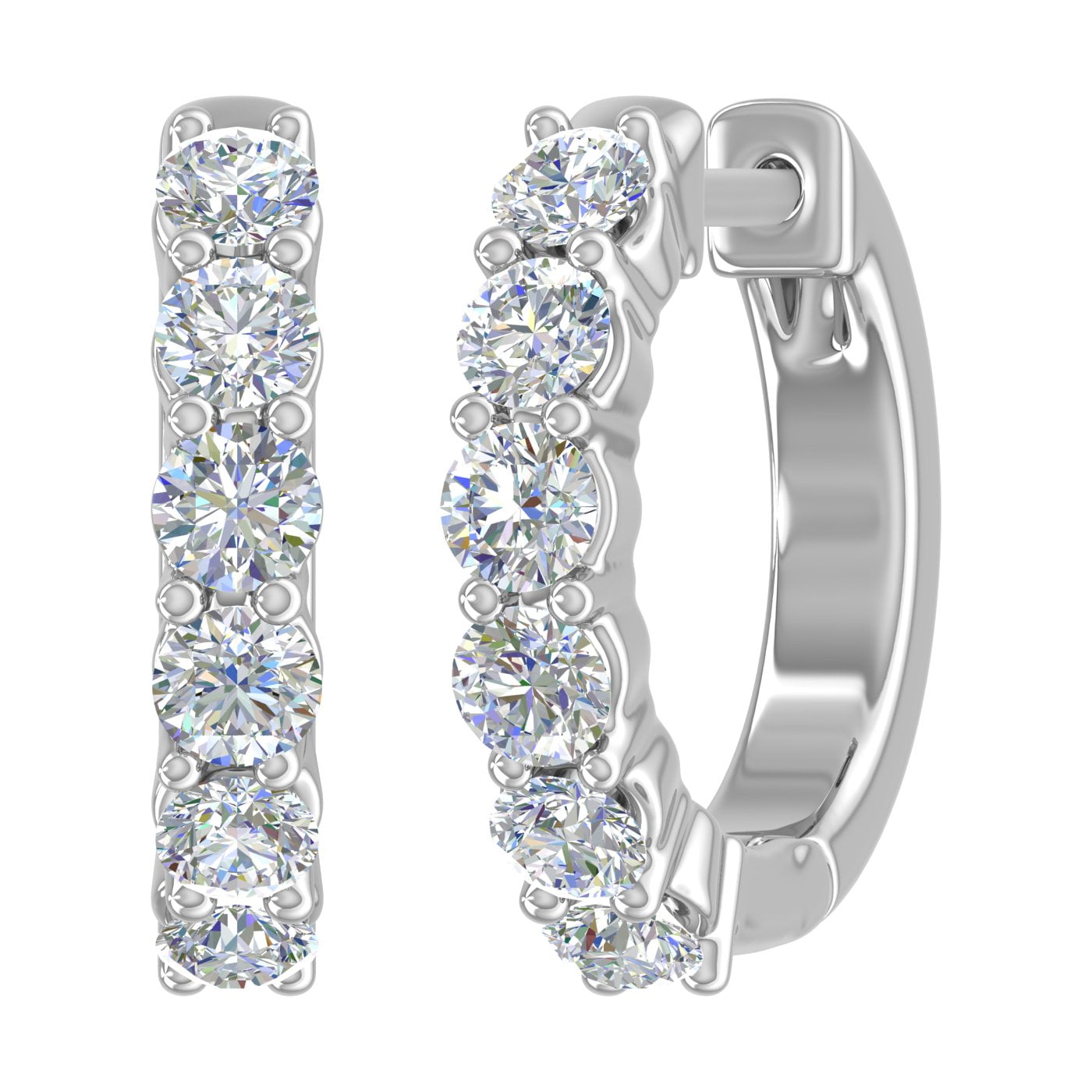 3/4 Carat Diamond Hoop Huggies Earrings in 14K White Gold (I1-I2 Clarity) - Walmart.com