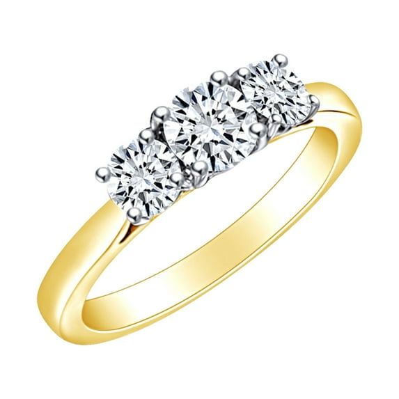 AFFY 3/4 Carat Round Cut White Natural Diamond Three Stone Engagement ...
