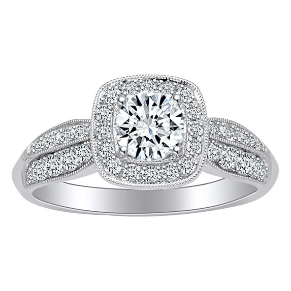 AFFY 3/4 Carat Round Shape White Natural Diamond Solitaire Halo ...