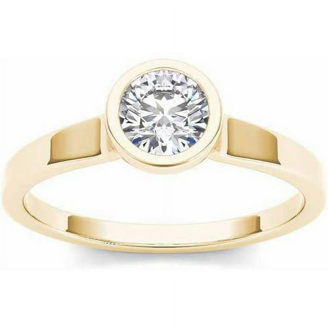 3 4 Carat T W Diamond Bezel Solitaire 14kt Yellow Gold Engagement Ring
