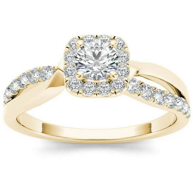 3 4 Carat T W Diamond Split Shank Single Halo 14kt Yellow Gold
