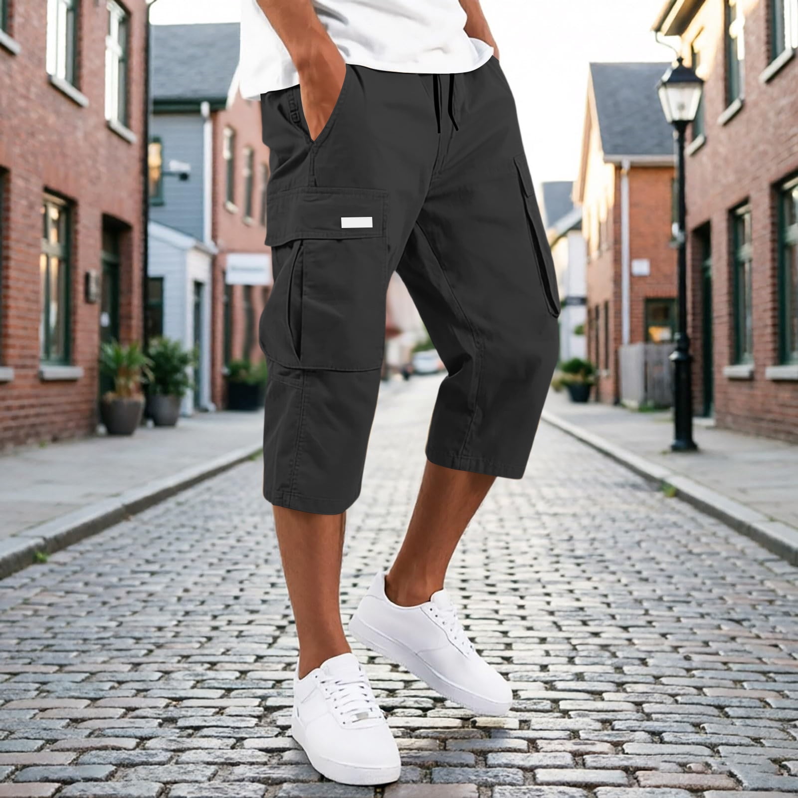 3/4 Cargo Shorts for Men Below Knee Stretch Waist Hiking Shorts Casual ...