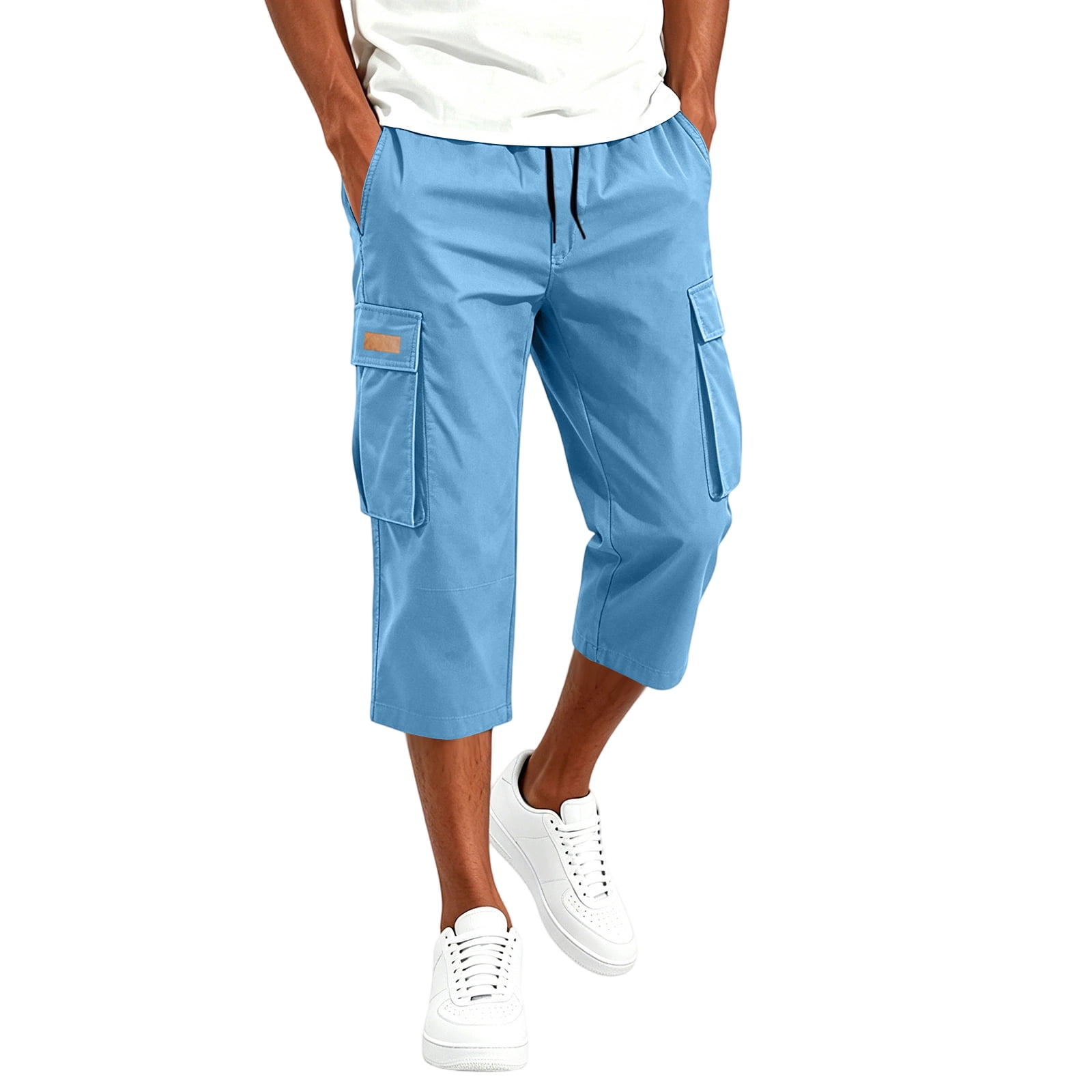 3/4 Cargo Shorts for Men Below Knee Stretch Waist Hiking Shorts Casual ...