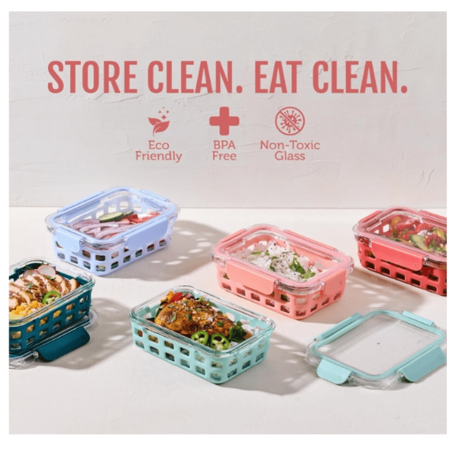 3.4 Cup Meal Prep Sets 10Pc, 5 Pack Set- Glass Food Storage Container ...