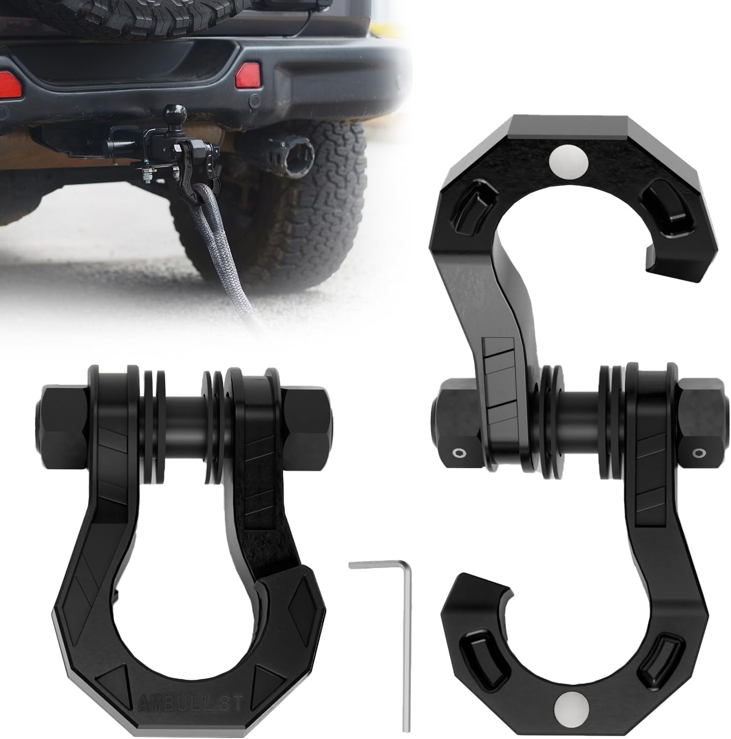 3/4" D Ring Shackles, 44,000lbs Break Strength Easy Open Towing Winch ...