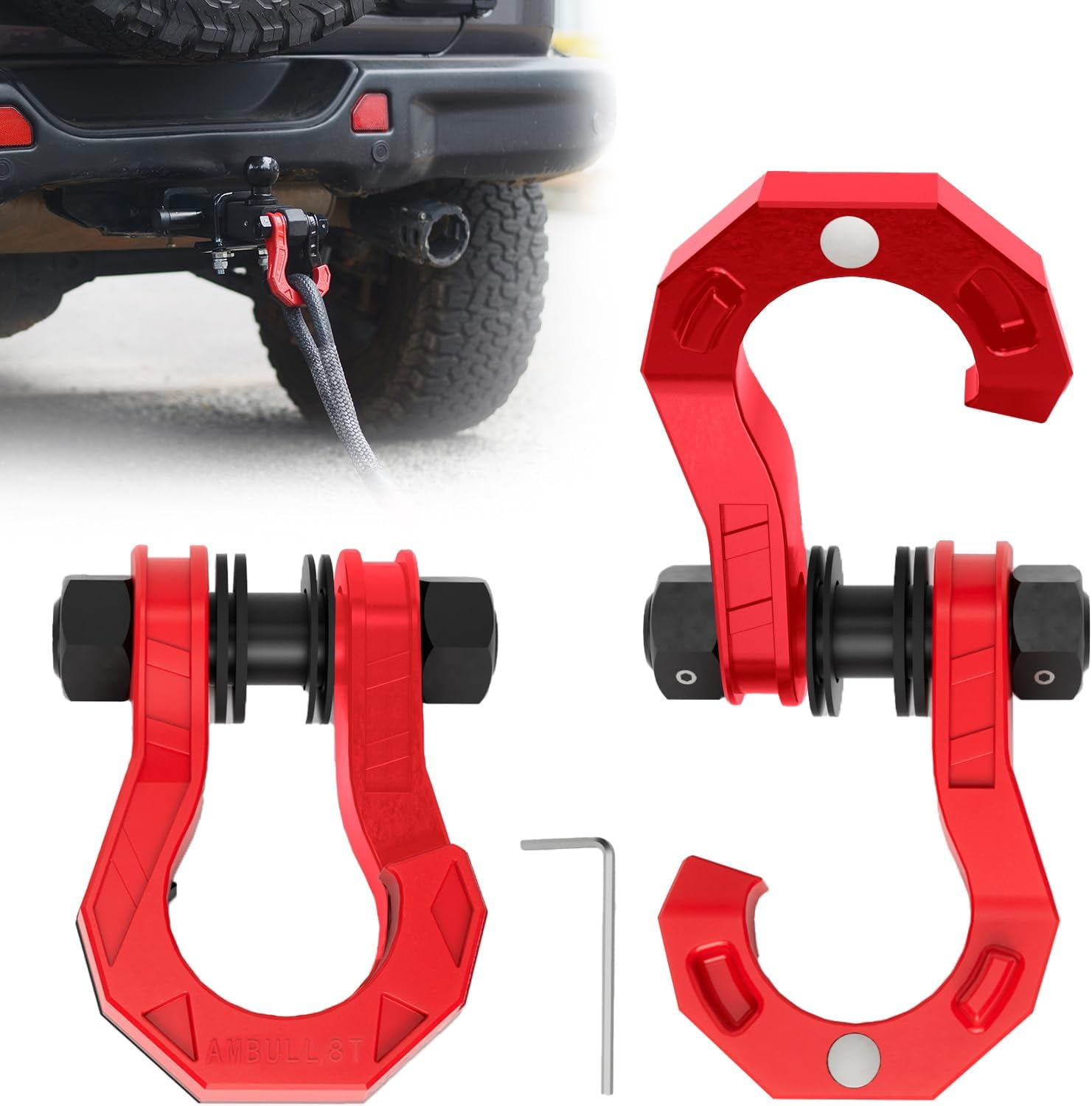 3/4" D Ring Shackles, 44,000lbs Break Strength Easy Open Towing Winch ...