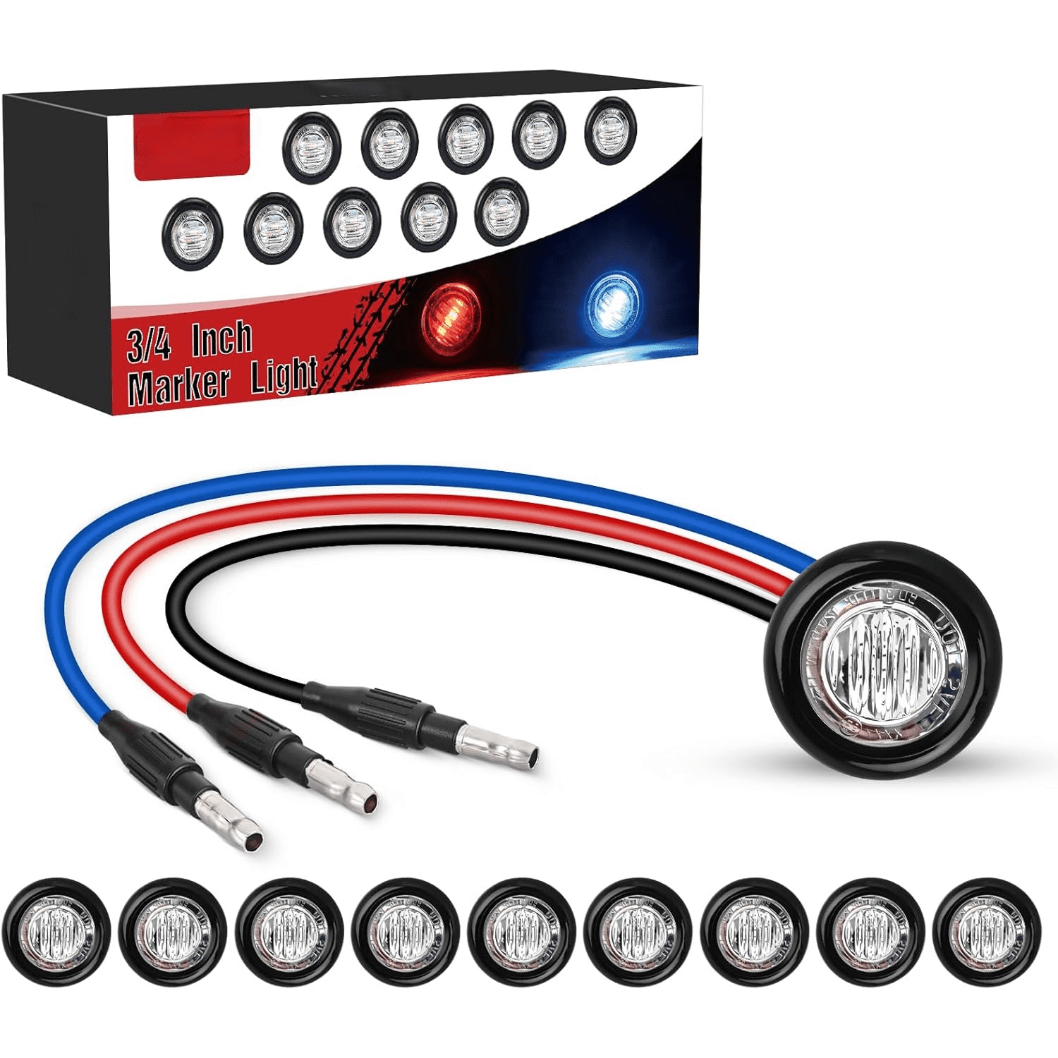 3/4" Dual Color Marker Light 10PCS Red to Blue Brake Auxiliary Side ...