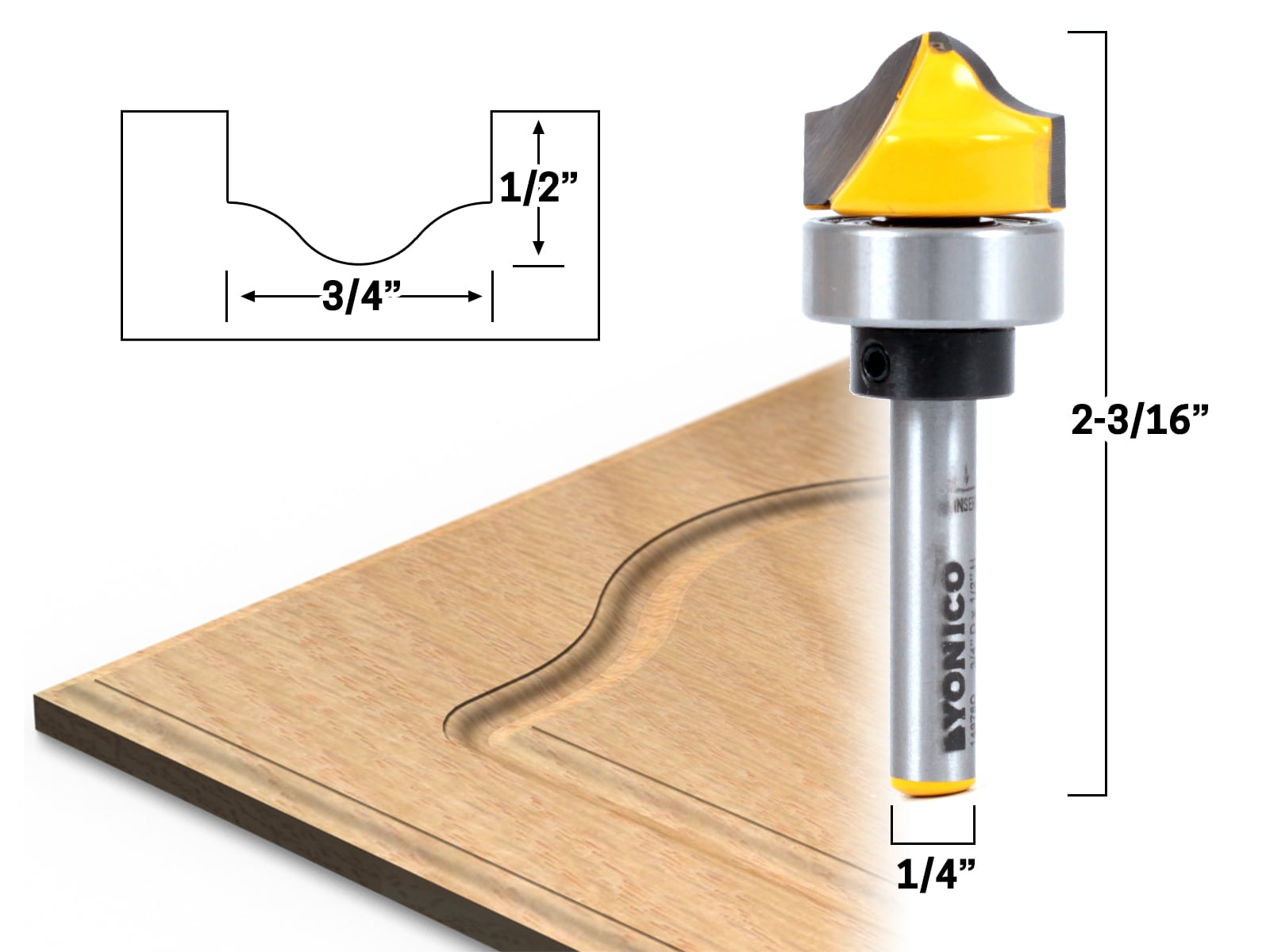 3/4" Faux Panel Ogee Groove Template Router Bit - 1/4" Shank - Yonico ...