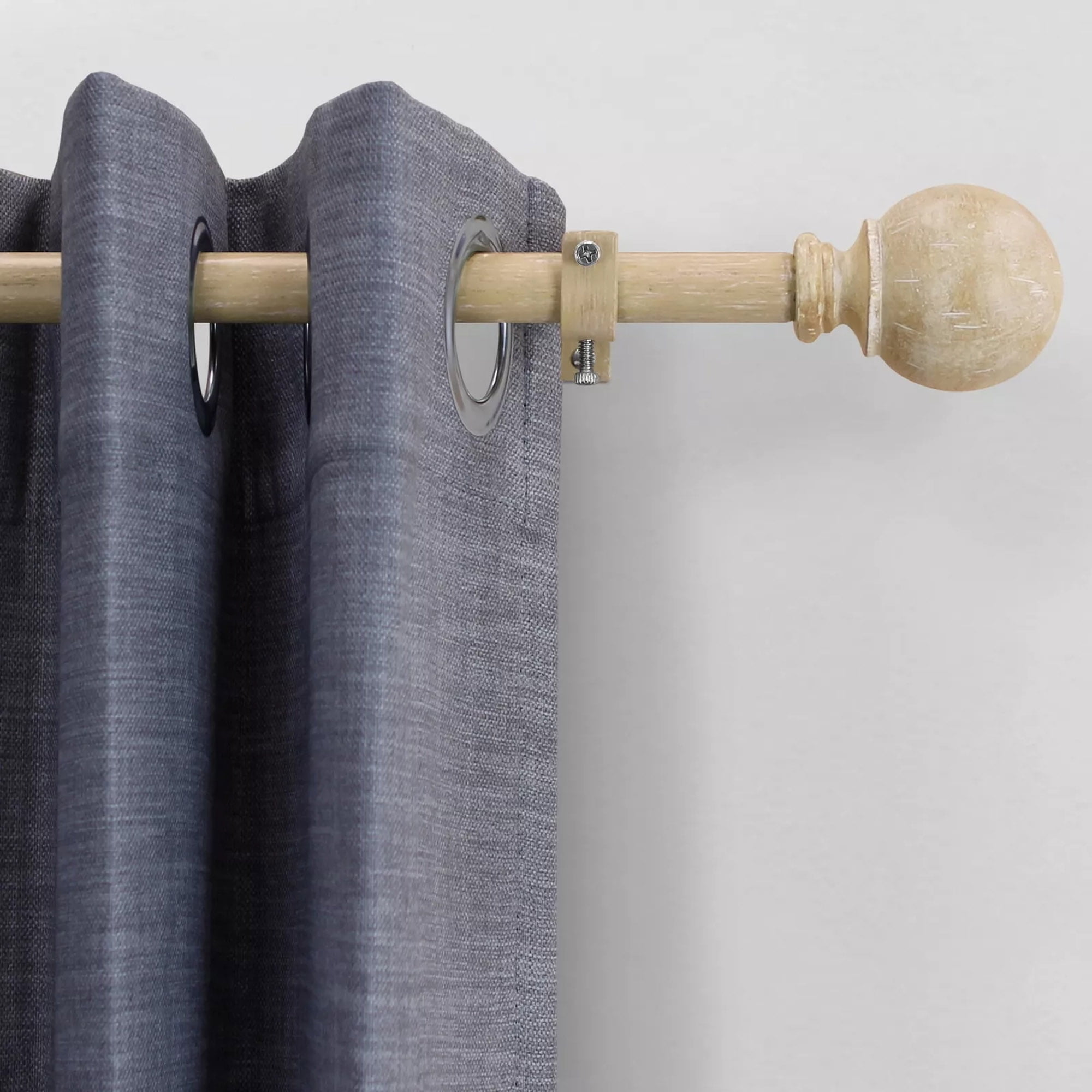 3/4" Faux Wood Ball Single Curtain Rod Set 30-84 in, Wood Tone ...