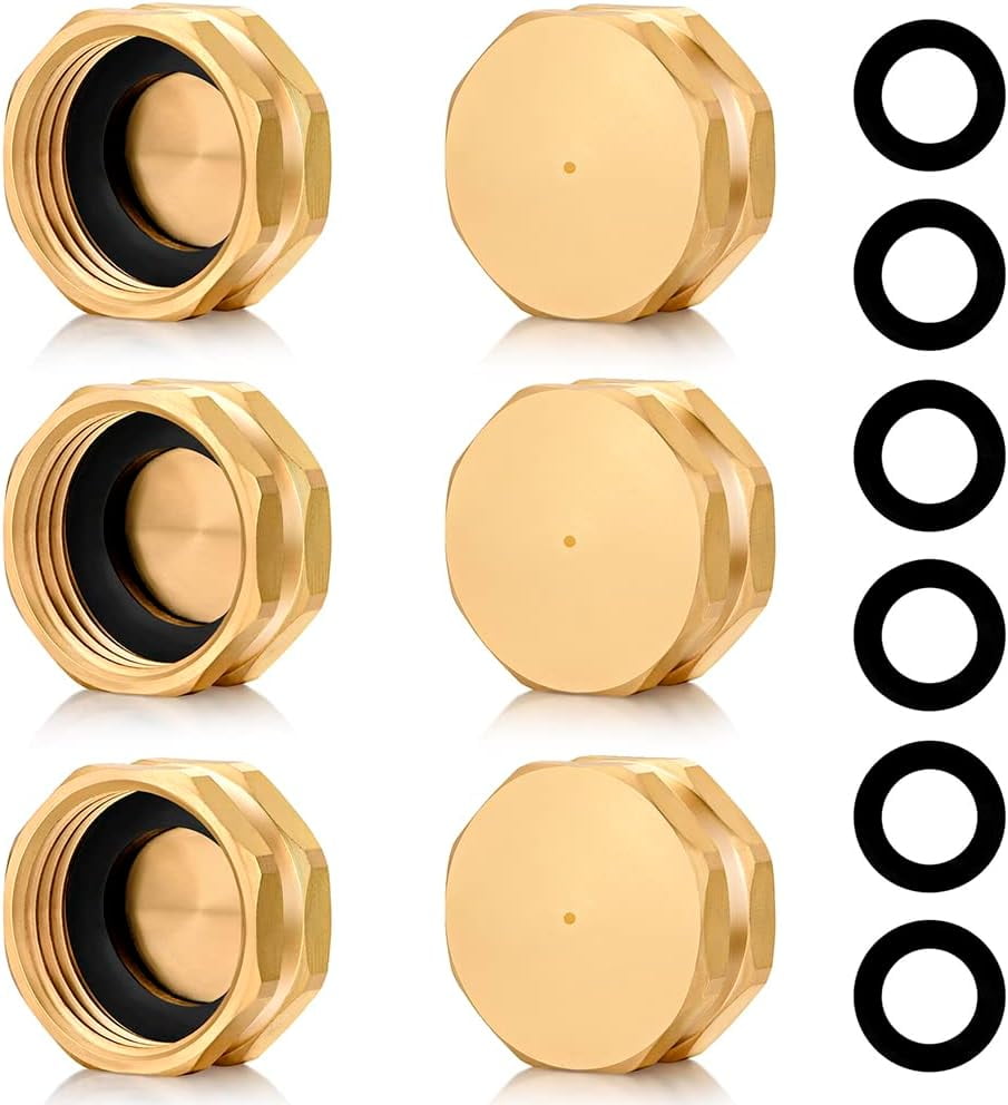 3/4"Garden Hose End Caps,Brass Garden Hose Cap with Washers,Female End ...