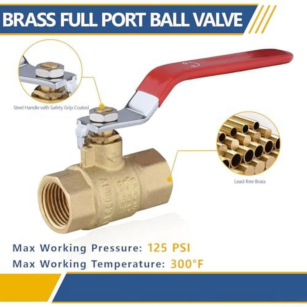 3/4" Heavy Duty Full Port Brass Ball Valve,600 WOG FNPT FIP Threaded Valve for Compressed Air ...