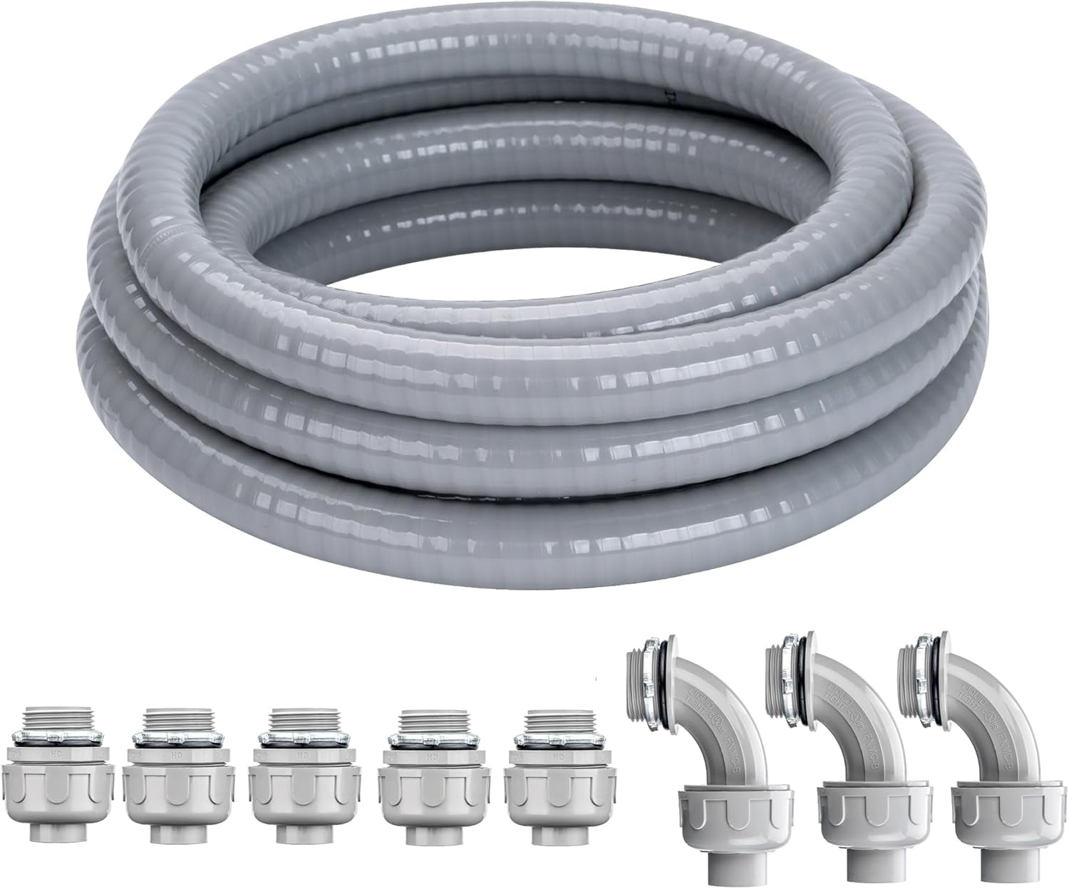 3/4 Inch 25 FT Liquid-Tight Conduit and Connector Kit Non Metallic ...