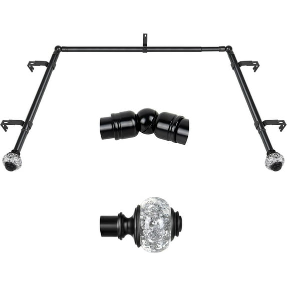 3/4 Inch Bay Window Curtain Rods, Telescoping Black Curtain Rods for ...