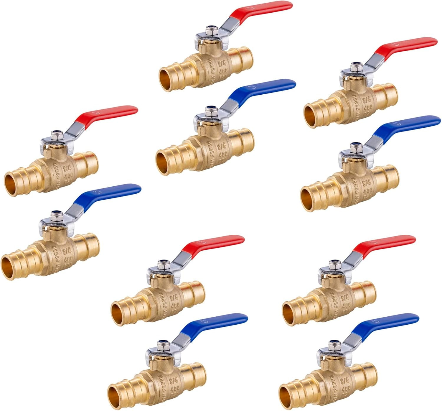 3/4 Inch PEX Expansion Ball Valve, 10 Pack (5 Red/Hot and 5 Blue/Cold) Brass Shut Off Valve ...