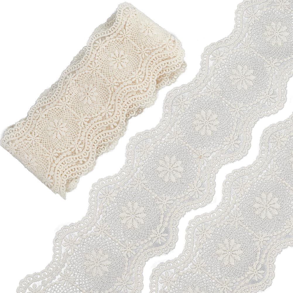 3.4 Inch Wide Cotton Lace Trim 5 Yards Vintage Eyelet Lace Ribbon ...